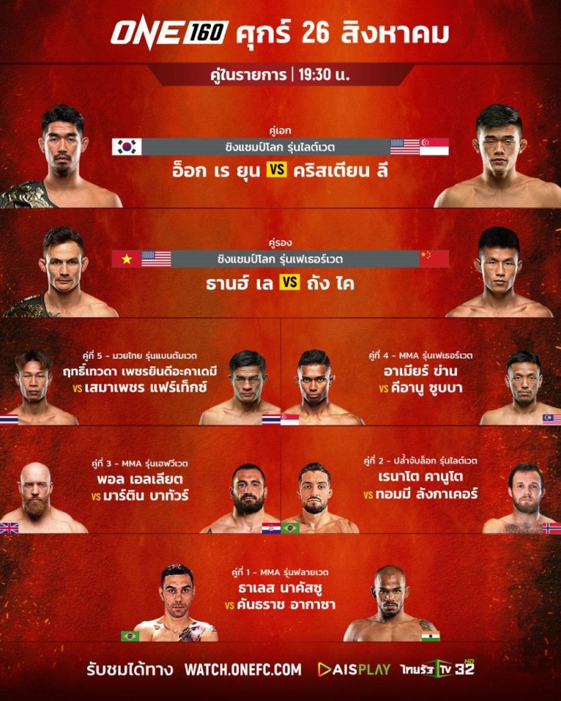 เปิดวาร์ปทุกช่องทางการรับชมศึก ONE ครั้งยิ่งใหญ่ ถ่ายทอดสดสองนัด สองวันติด 26-27 ส.ค.นี้