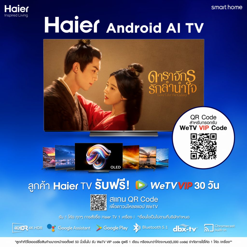 Haier แท็กทีม WeTV ปั้นแคมเปญพิเศษตลอดปี ยกระดับความบันเทิงผ่านหน้าจอ ประเดิมโปรสุดปัง ซื้อทีวี ...