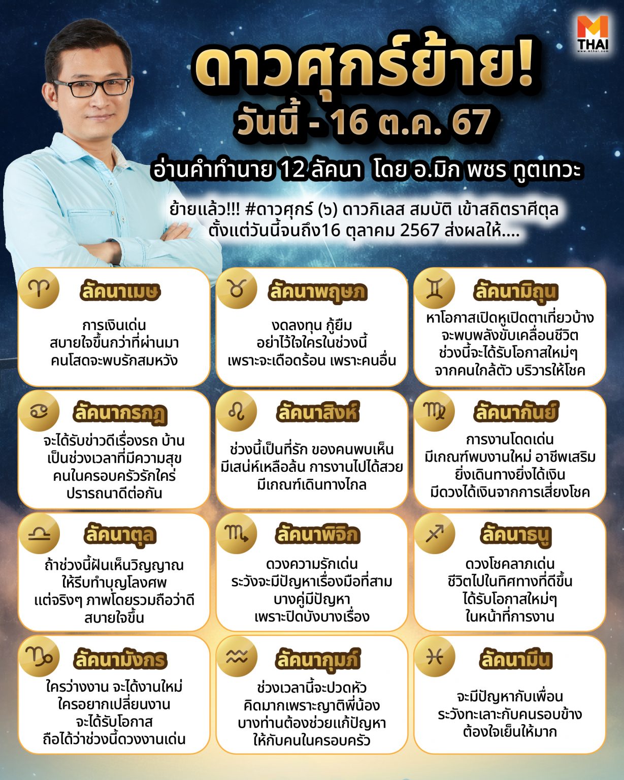 ดาวศุกร์ย้าย ! อ.มิก พชร ทูตเทวะทัก 12 ลัคนาต่อไปนี้มีเกณฑ์...